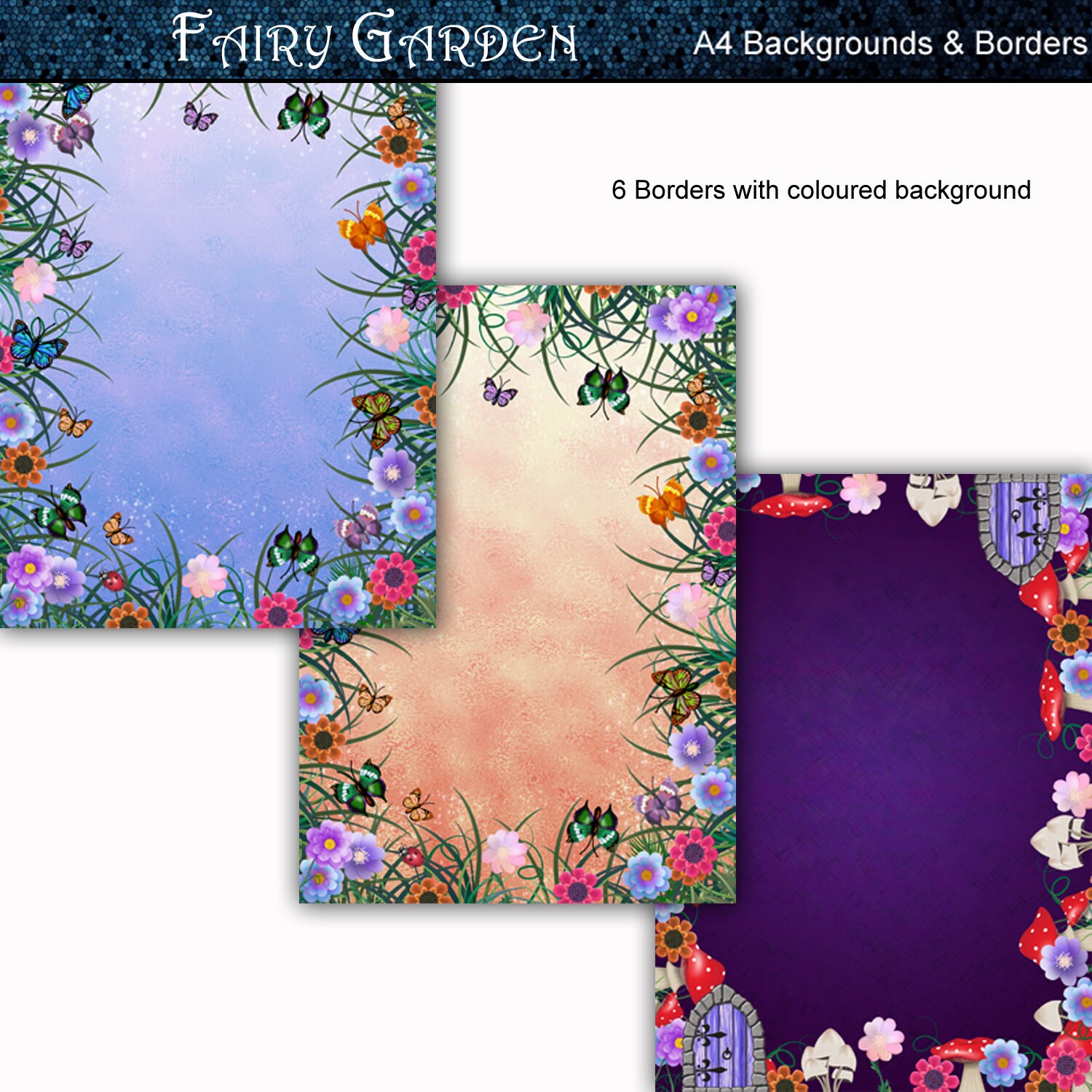 A4 Fairy Garden Backgrounds Borders and Transparent Frames. | Etsy