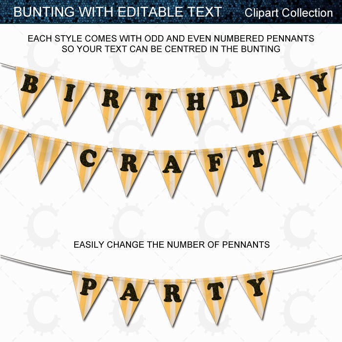 6 Buntings With Editable Text - Clipart Collection - Etsy