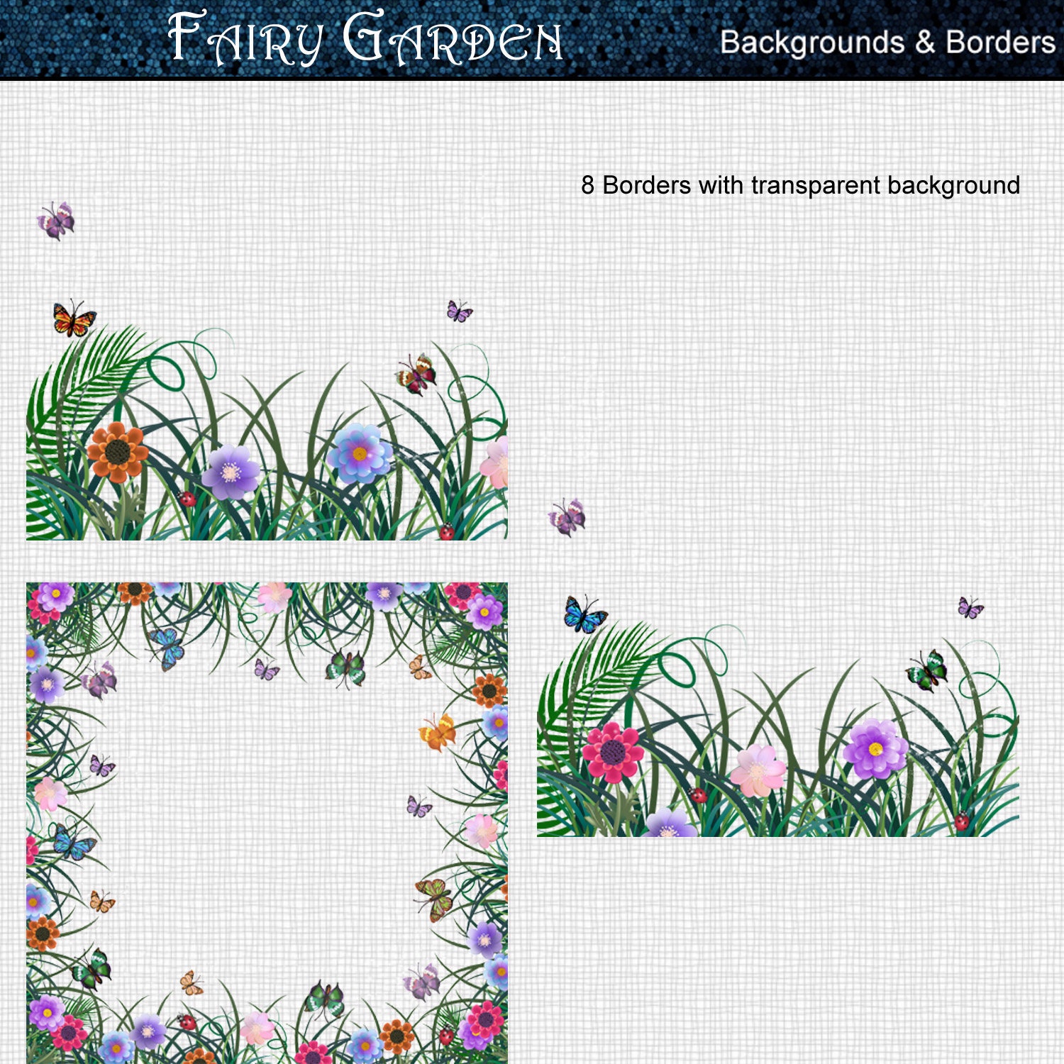 Fairy Garden Backgrounds Borders and Transparent frames. 12 x | Etsy