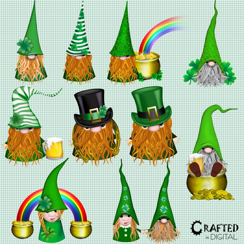 St Patrick's Day Gnomes Clipart Collection - Etsy