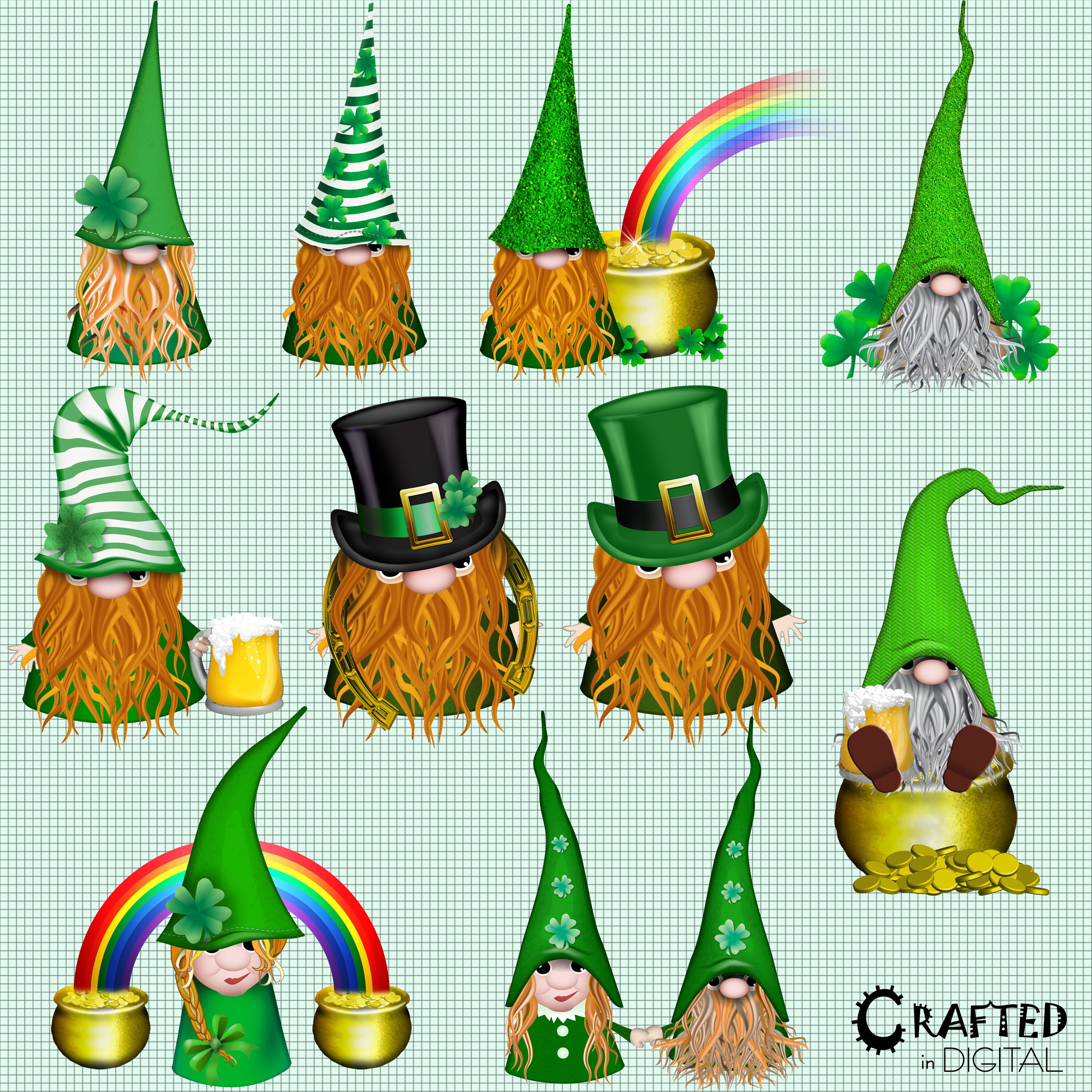 St Patrick's Day Gnomes - Clipart Collection - Etsy