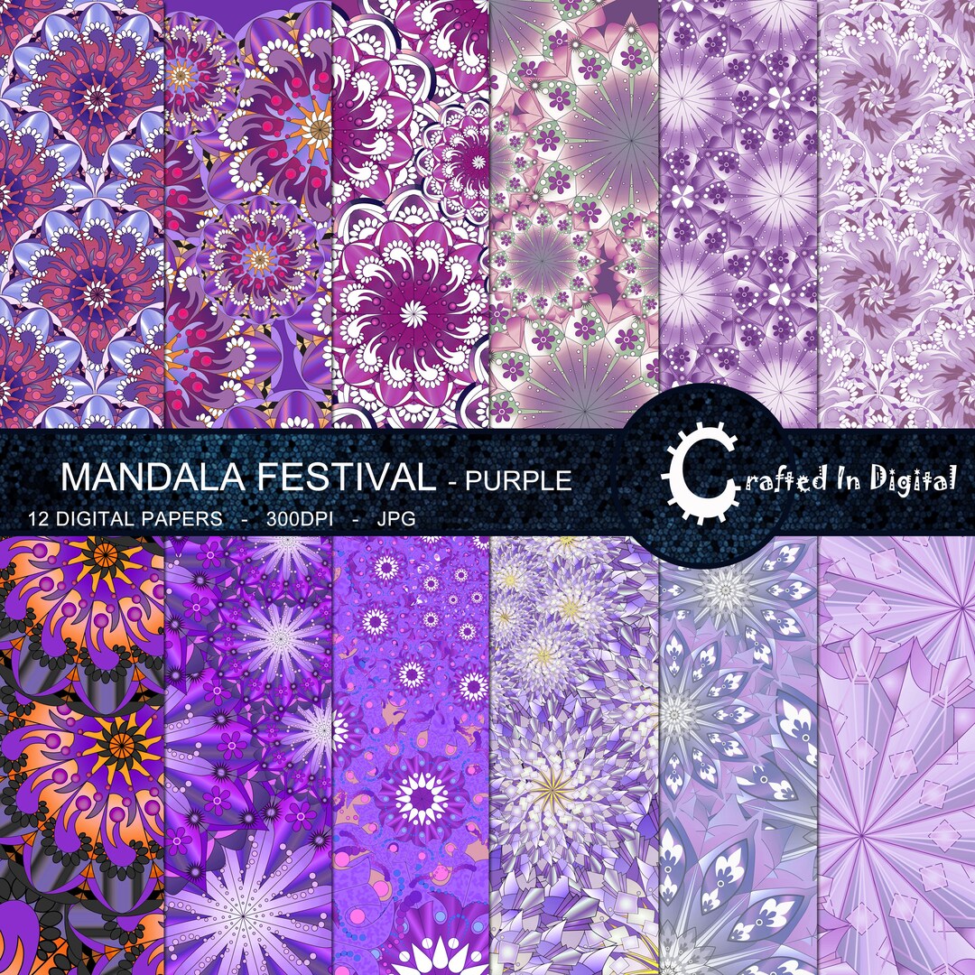 Mandala Festival in Purple- Digital Paper Collection 12x12 - Etsy