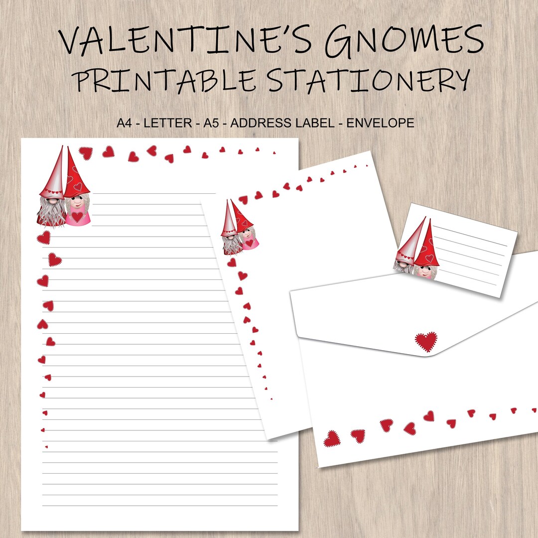 Valentine's Day Gnomes Printable Stationery Set - Digital Letter Paper ...