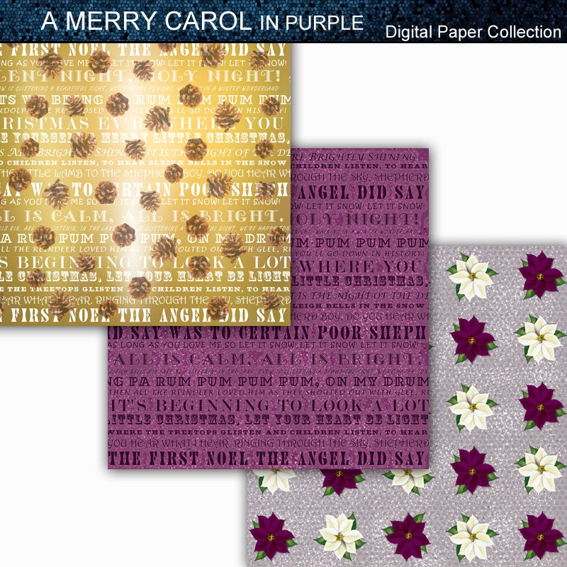 Christmas Carols in Purple Digital Paper Collection 12x12 - Etsy