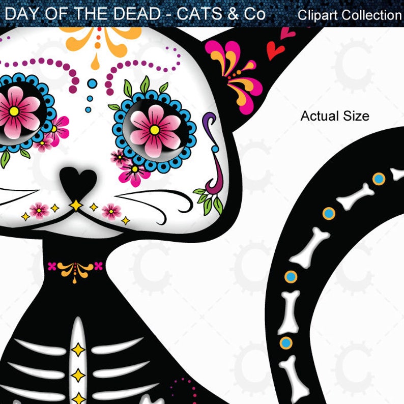 Day Of The Dead Cats & Co. Clipart Collection | Etsy