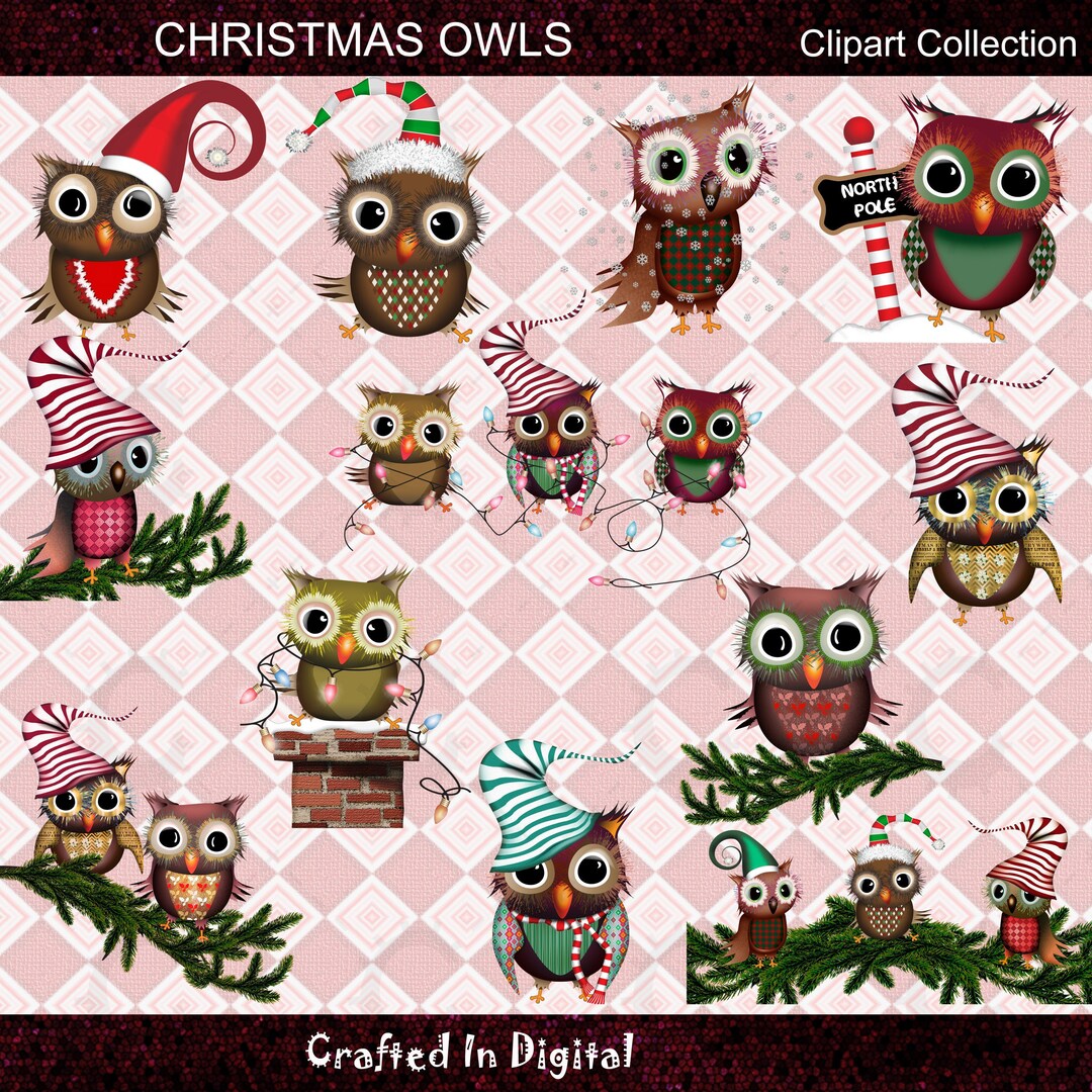 Christmas Owls Clipart: Vintage Holiday Graphics (digital Download) - Etsy