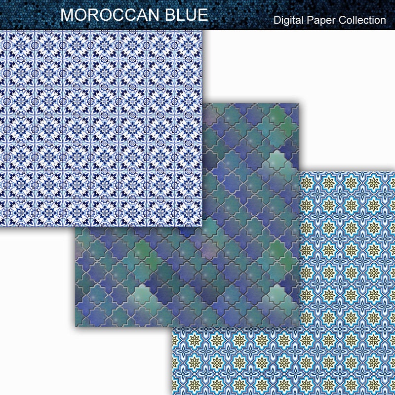 Moroccan Blue Moroccan Tile Themed Digital Paper Collection | Etsy