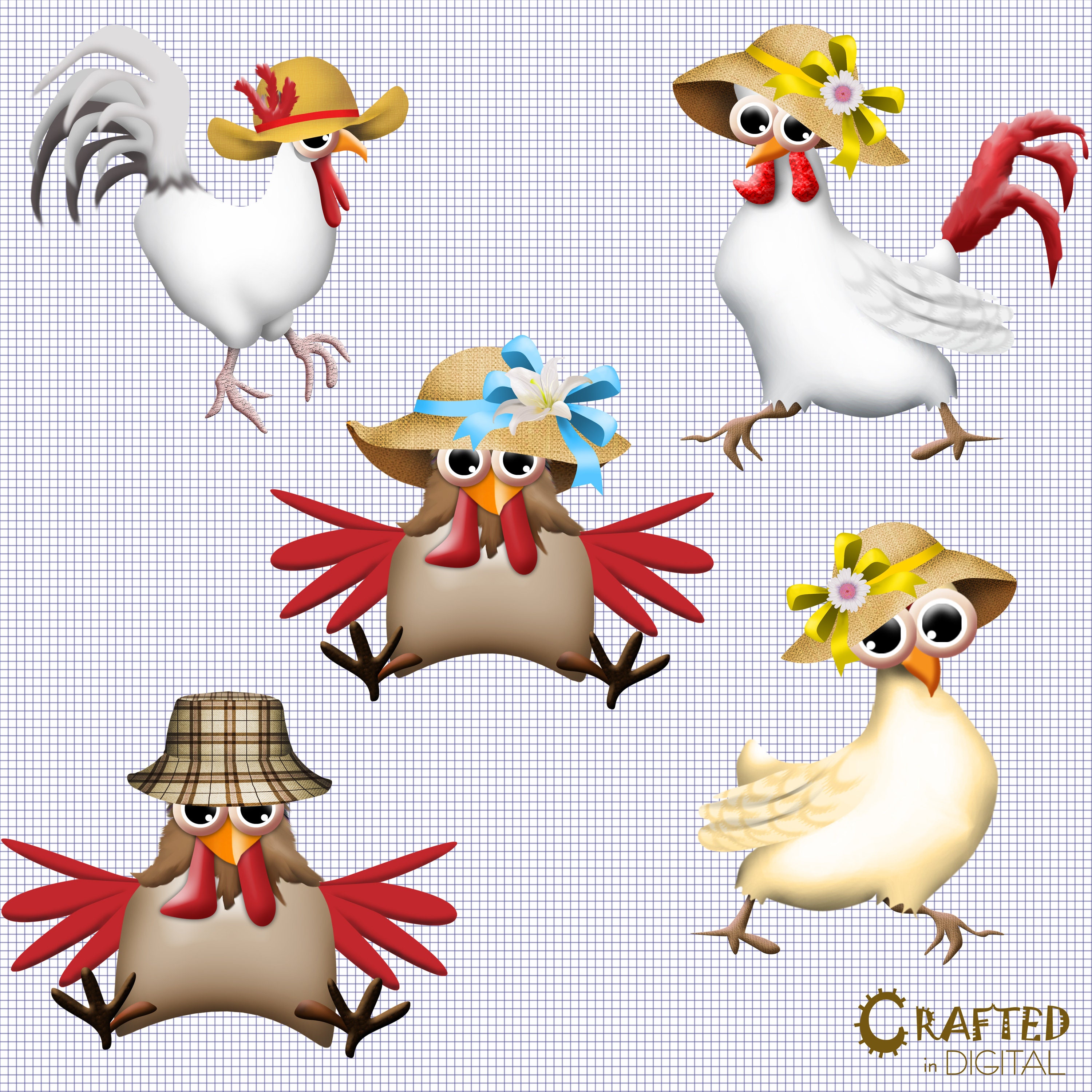 Chickens With Hats Collection - Chickens PNG - Etsy