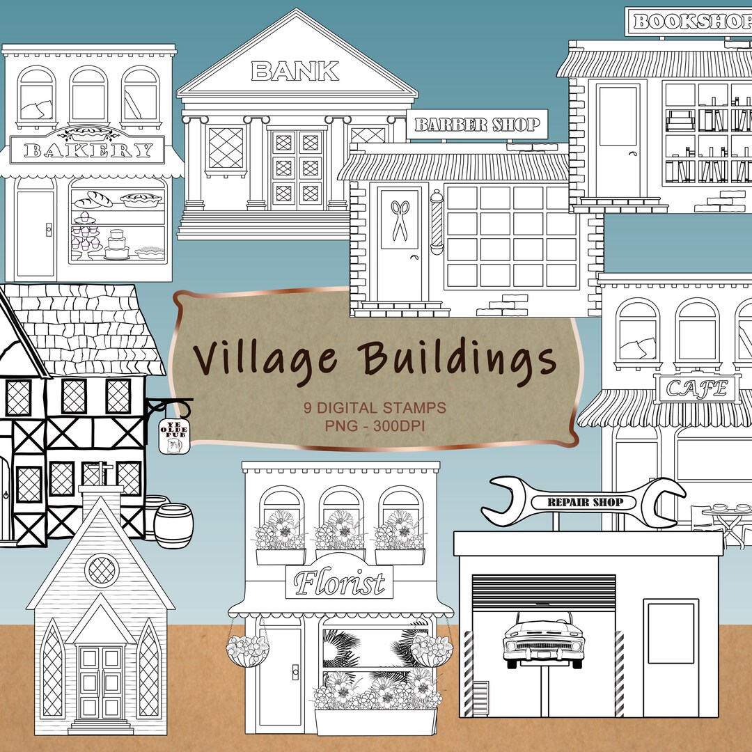 Village Buildings Digital Stamps - Village Digistamp Collection - Etsy