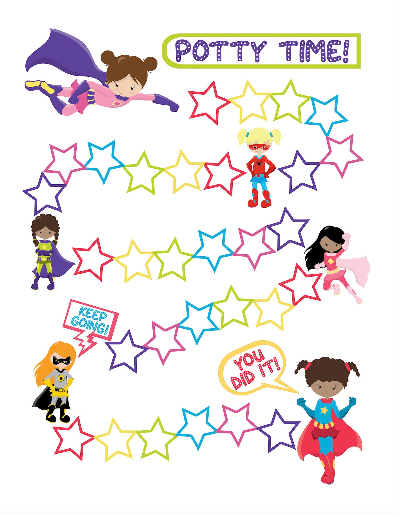 Super Hero Potty Chart for Girls | Instant Download | Sticker Reward ...