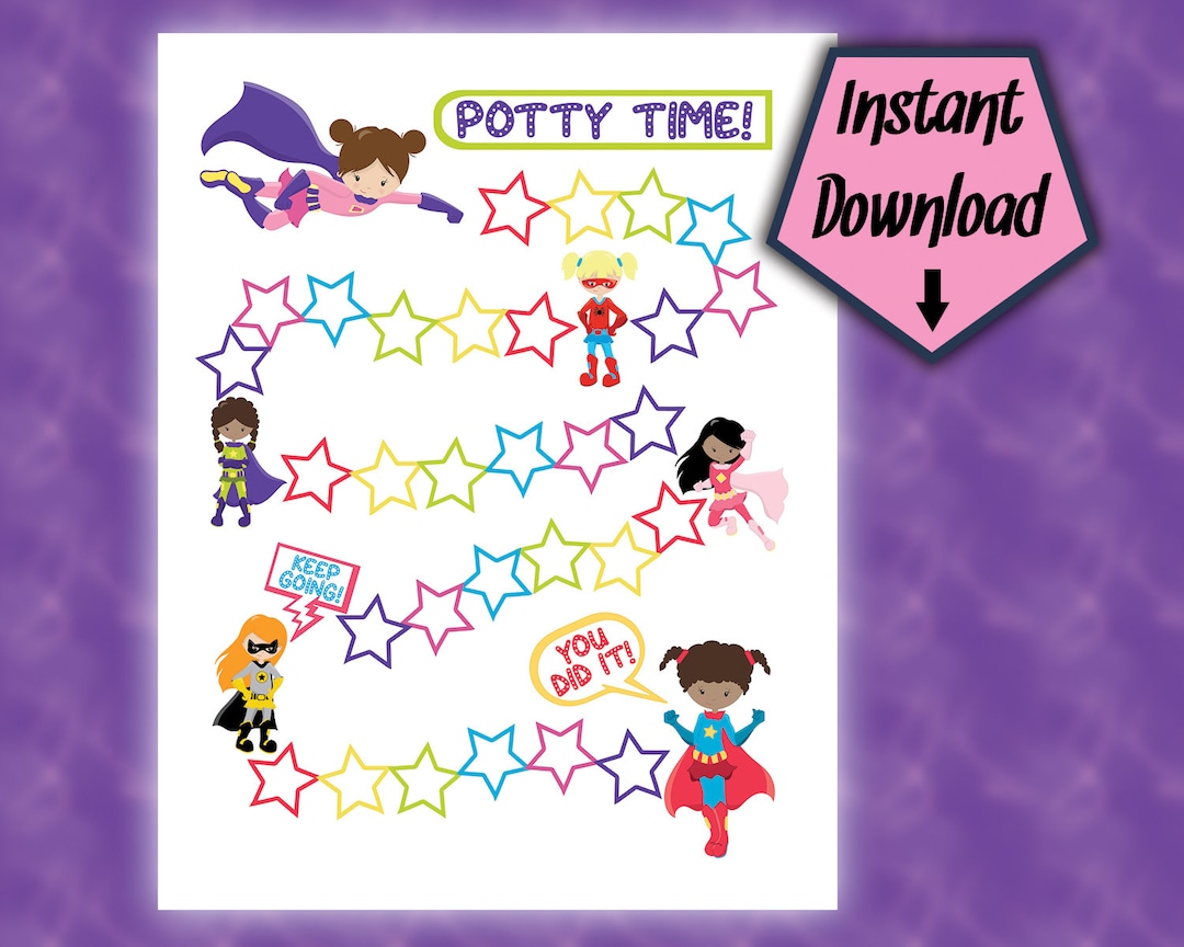Super Hero Potty Chart for Girls | Instant Download | Sticker Reward ...