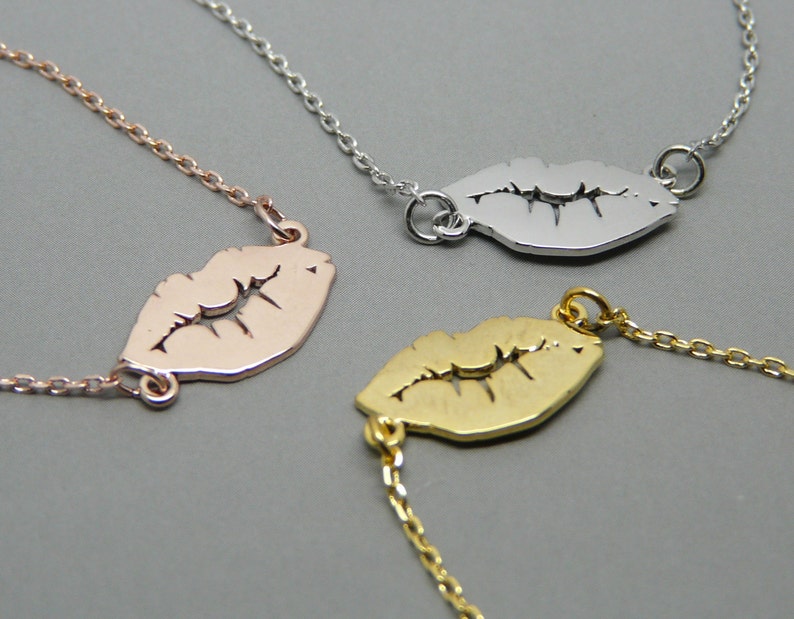Lips Necklace, Gold Silver Rose Gold Kiss Pendant, Love Jewelry Gift ...