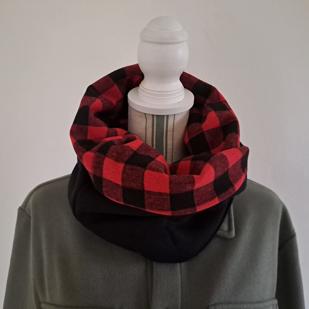 Red and Black Plaid Flannel Warm Men's Snood Gift for Him, Dad, Husband ...