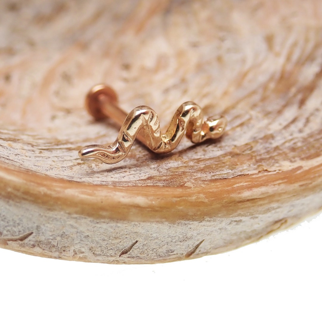14k Gold Snake Flat Back Piercing 20g, 18g, 16g, 14g - Etsy