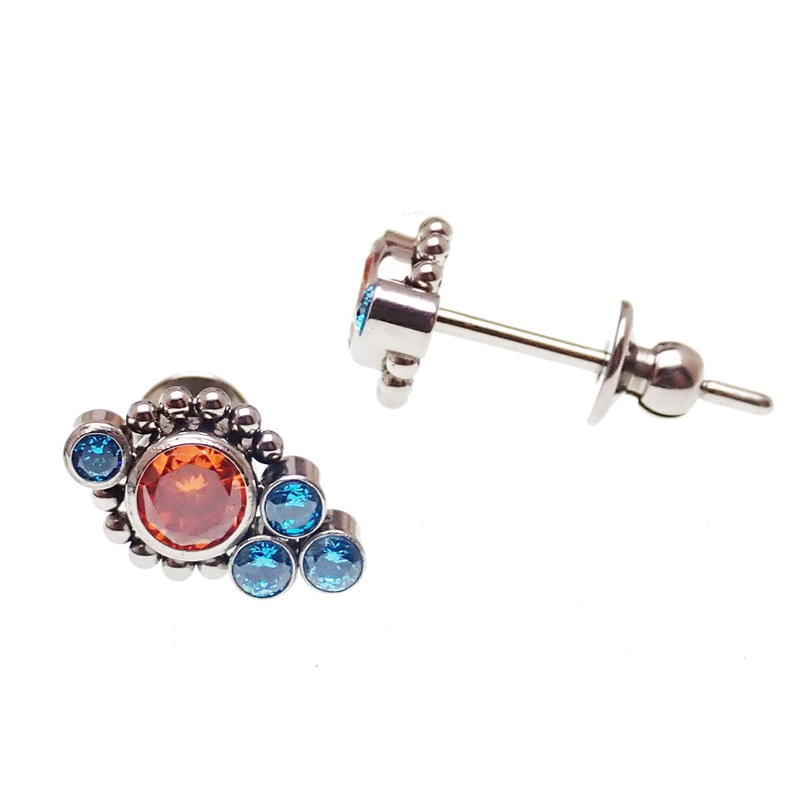 Implant Grade Titanium Teal and Orange CZ Earrings sensitive - Etsy