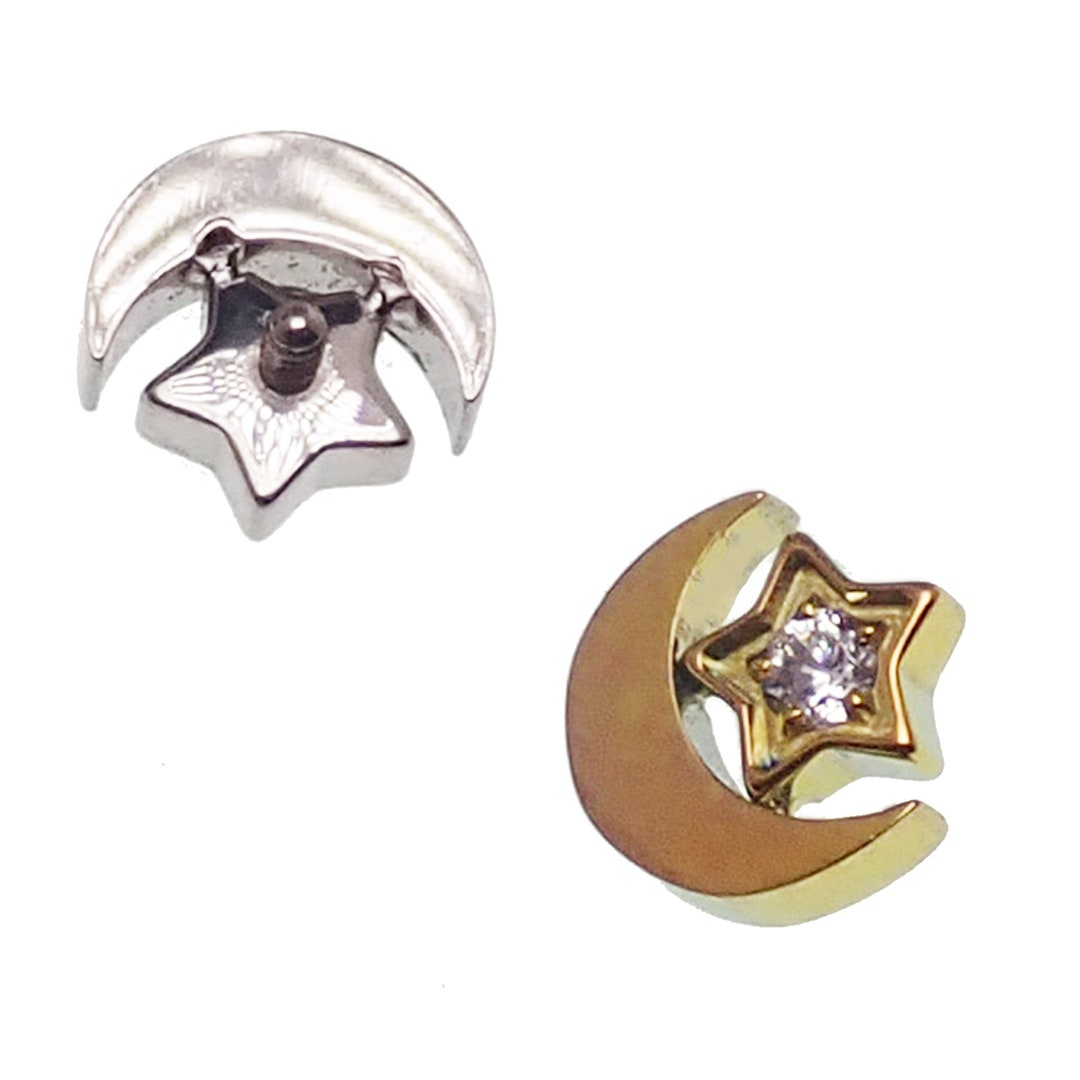 Titanium Dermal Piercing Attachment, Moon Star Top (14g, 16g) - Etsy