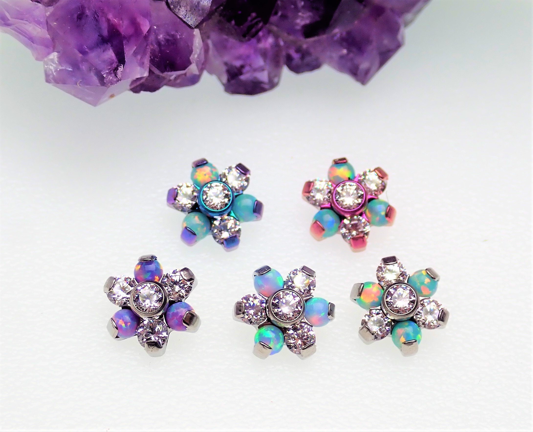 Implant Titanium Flower Opal and Swarovski Flower Internally - Etsy