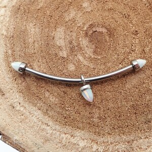 14g Implant Titanium Curve Smile Industrial Helix Piercing With Fire White Opal Cones and Charm ...