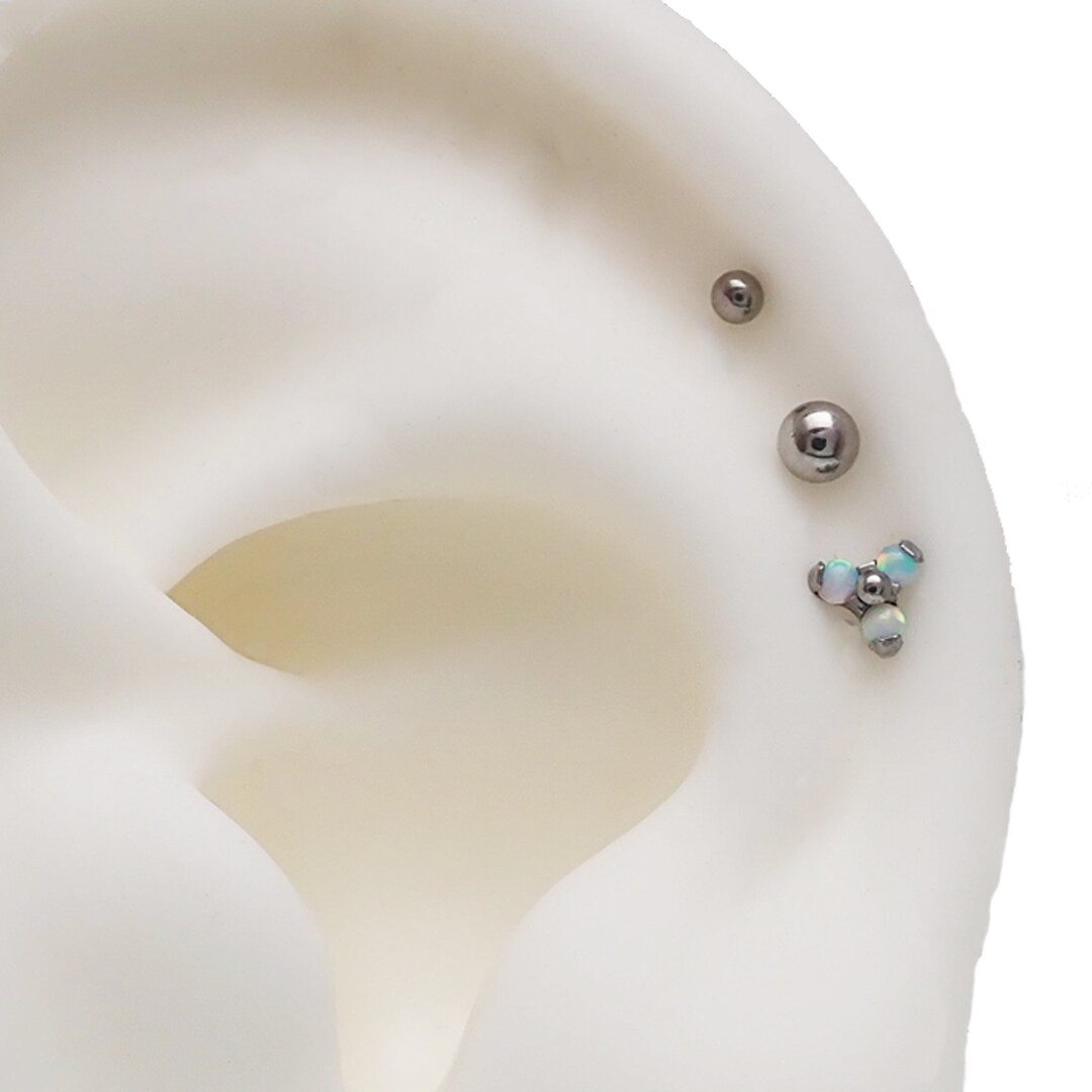 Push Fit Trio Opalite White & Titanium Balls Implant Titanium Piercing 20g, 18g, 16g, 14g ...