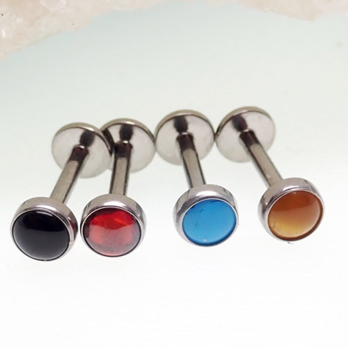 14g 1.6mm Titanium Natural Stone 4mm With Flat Back Bar | Etsy