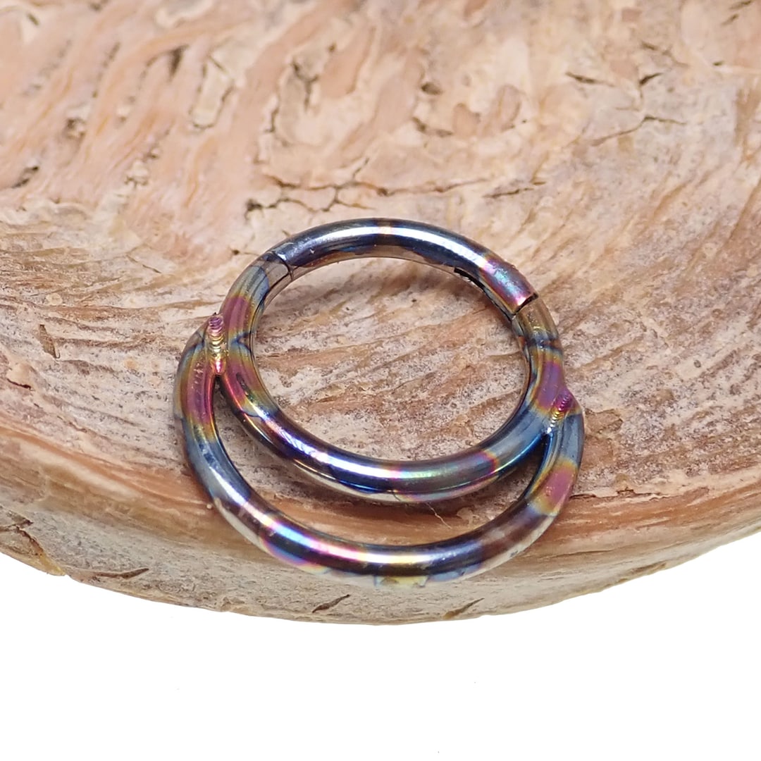 Oil Slick Anodized Titanium 16g Drop Tier Hinged Clicker Ring ( Septum ...