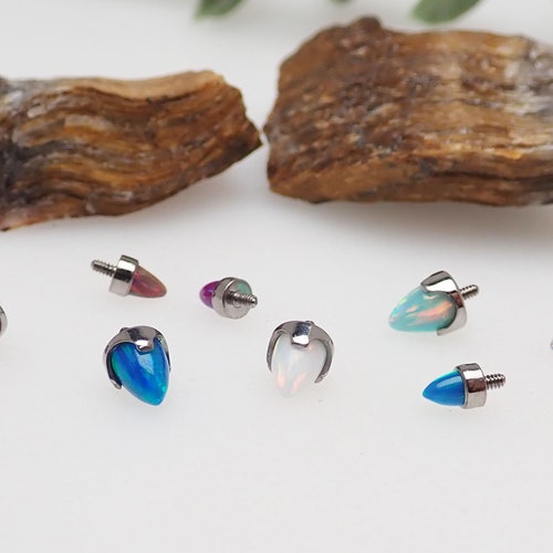 16g Titanium Opal Stone Cone Spike Internally Threaded End - Etsy
