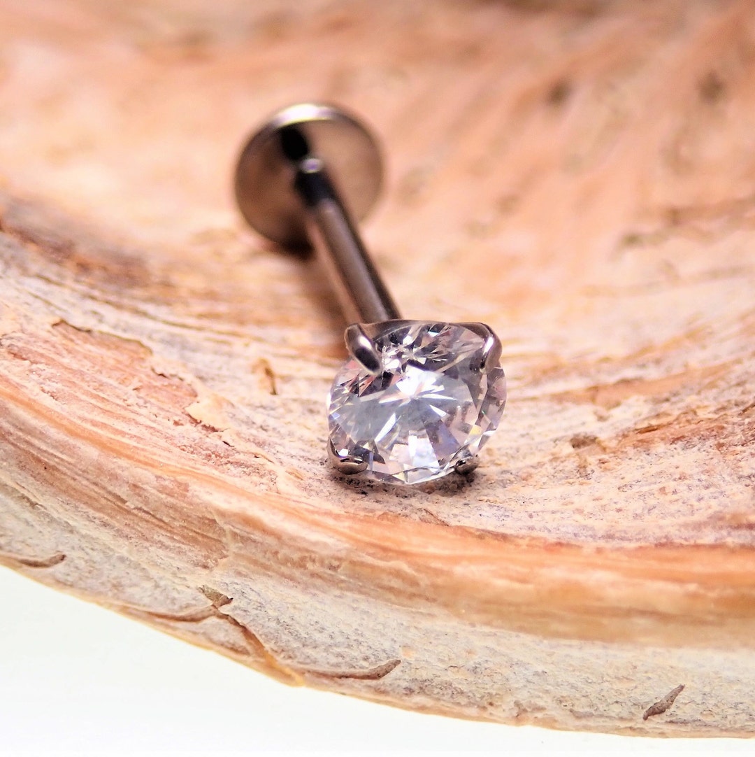 Internally Threaded Clear CZ Implant Titanium Flatback Piercings 18g ...