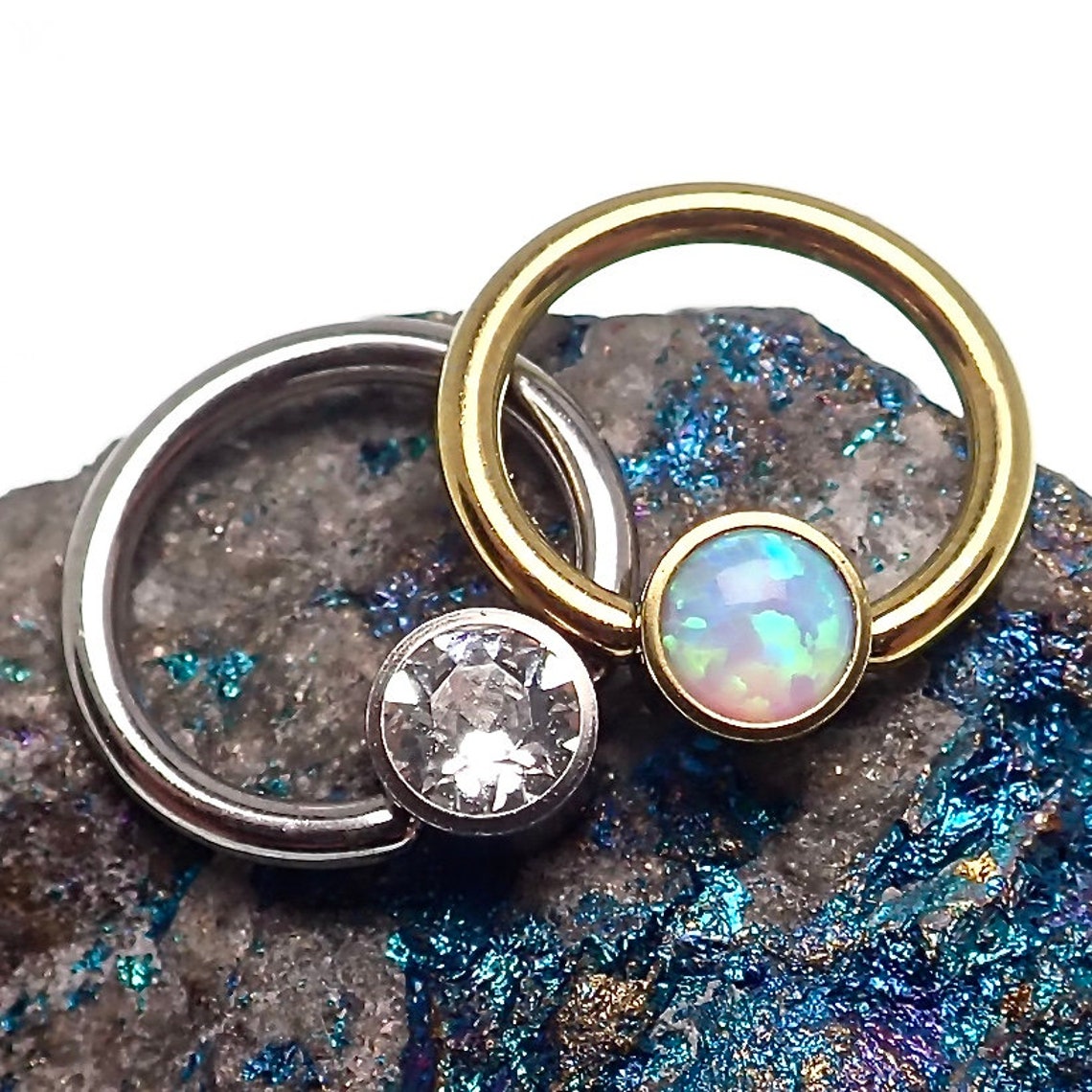 16g Titanium Cabochon Opal or Crystal Gem Stone CBR Hoop Ring | Etsy