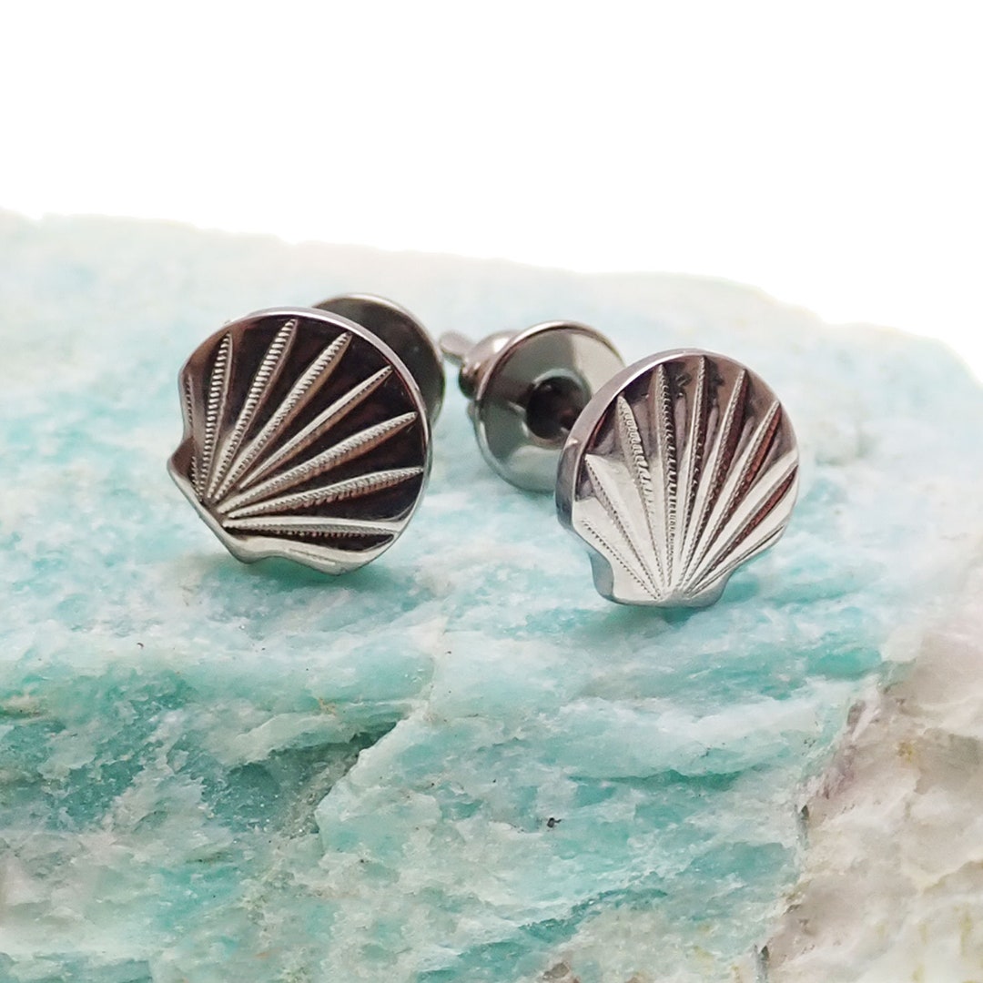 Pair of Seashell Implant Titanium Hypoallergenic Earrings for Sensitive ...
