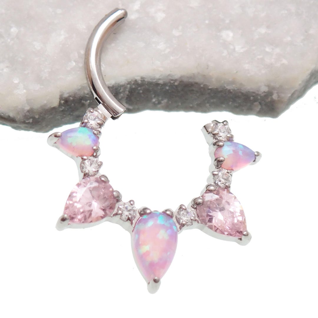 Bubblegum Pink Fire Opal / Pink CZ 8mm, 10mm Titanium Clicker · Septum ...