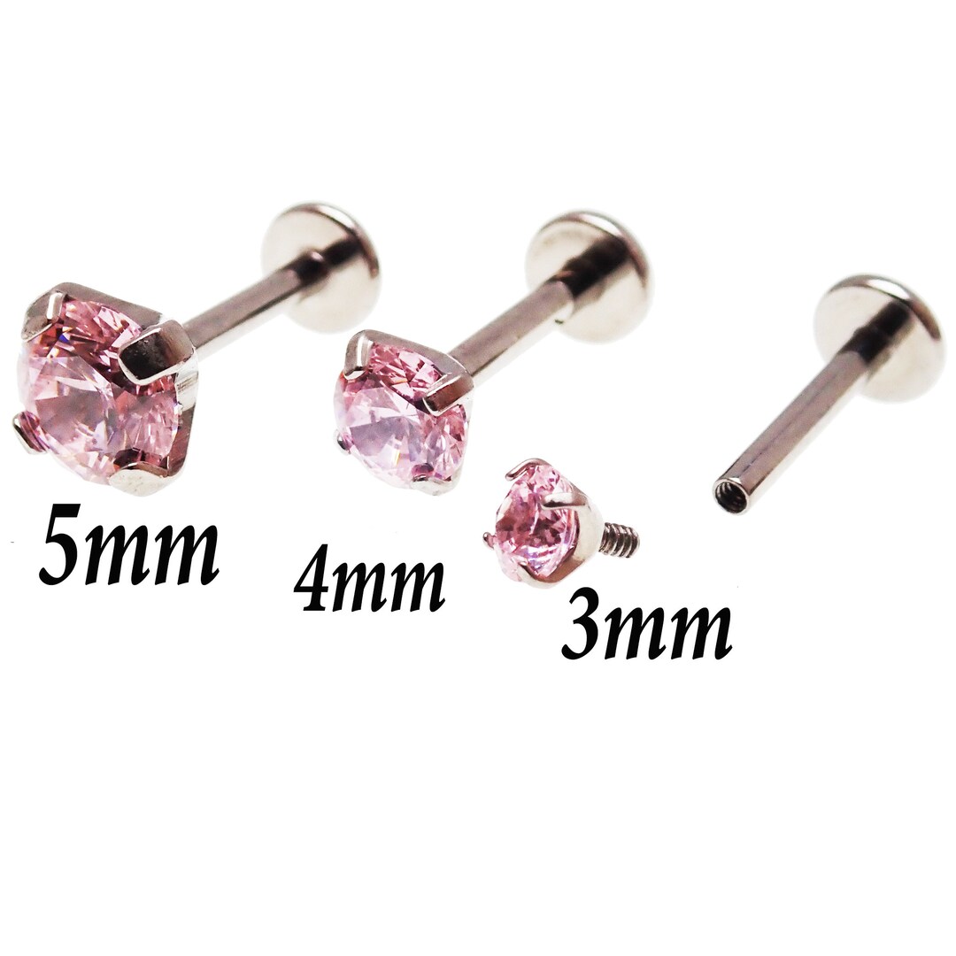 Internally Threaded Pink CZ Helix Implant Titanium Flatback Piercings ...