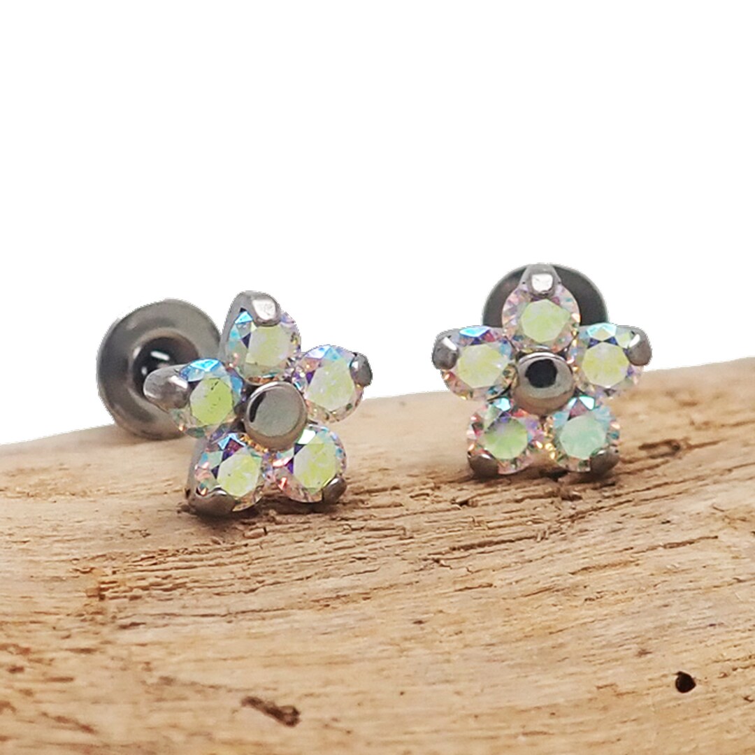 Implant Titanium Rainbow AB Flower Earrings Pair, Hypoallergenic ASTM F ...