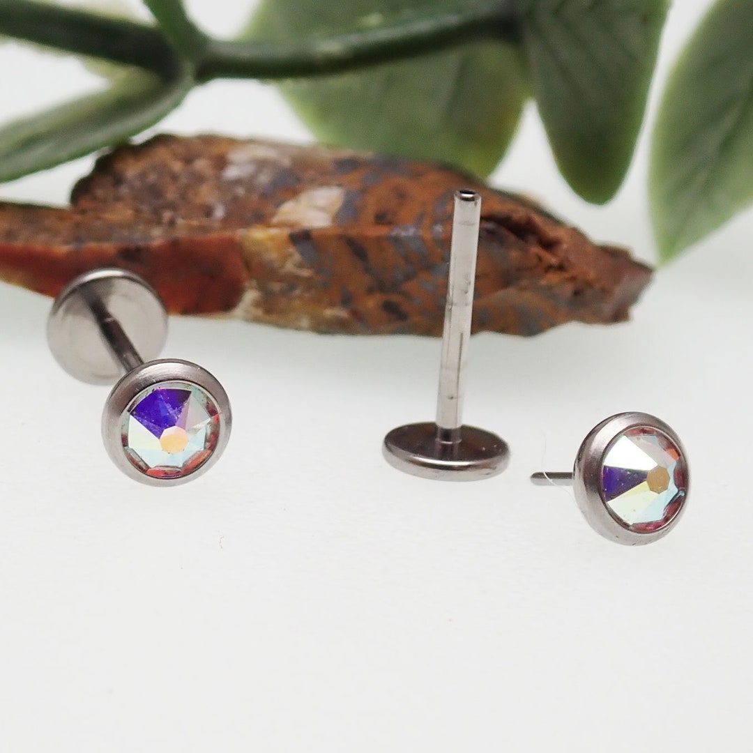 Titanium Push Fit Flat CZ Rainbow Flatback, Helix, Lip, Tragus, Medusa ...