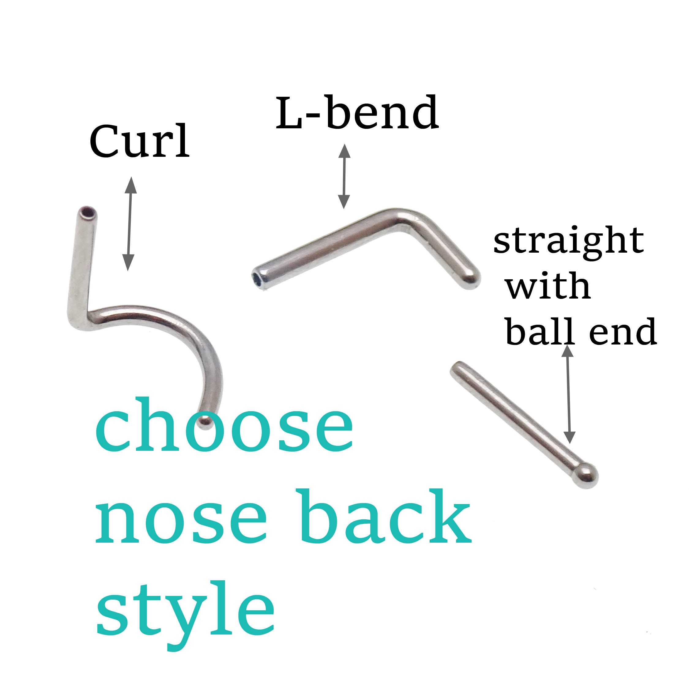 Implant Titanium Push in Threadless Nose Set ,L Bend Nose Stud ...
