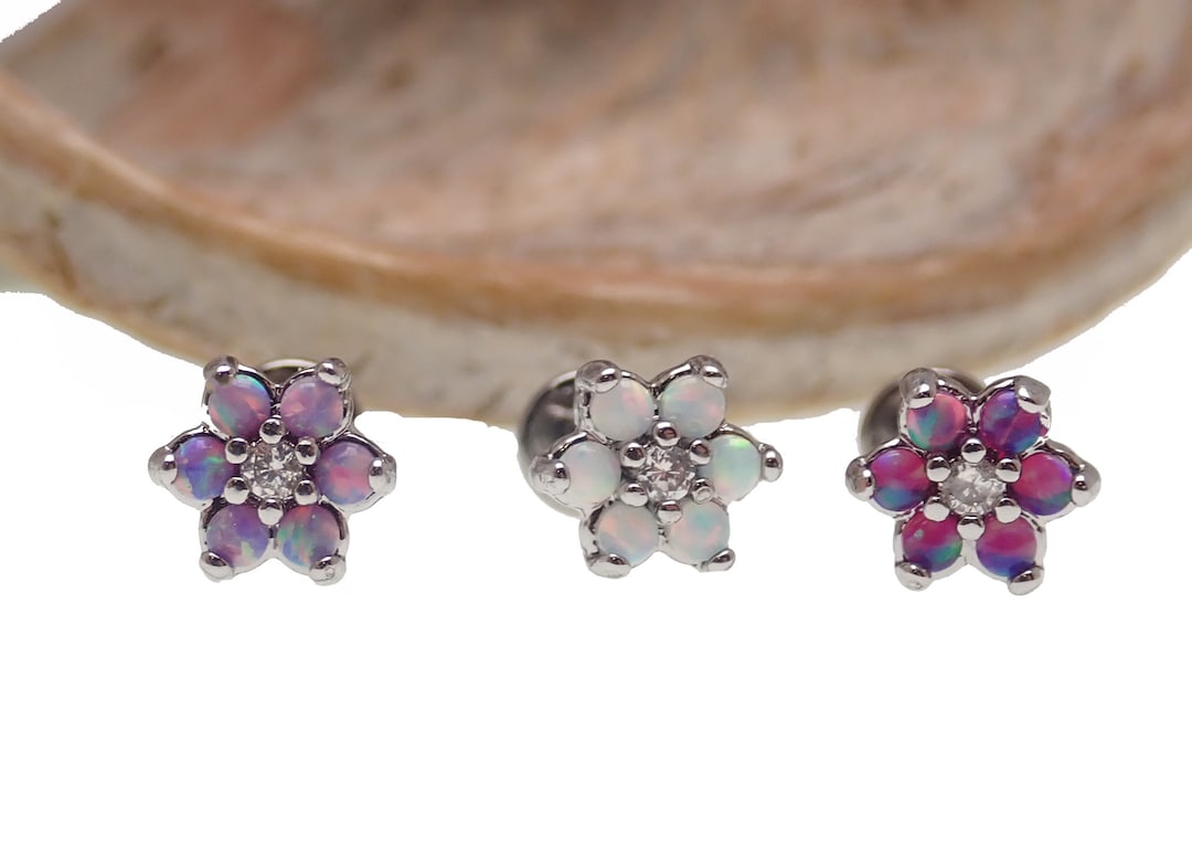Stunning 16g Opal Flower Internal Push Fit Piercing Lip, Medusa, Tragus ...