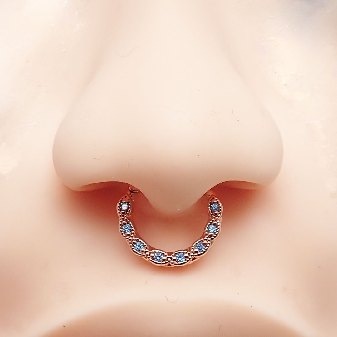 16g Roped Crystal Gem Clicker Segment Ring (8mm or 10mm Septum, Daith ...