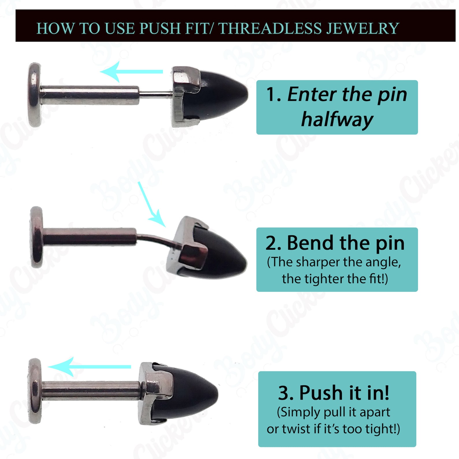 Implant Titanium Push in Threadless Nose Set ,L Bend Nose Stud ...