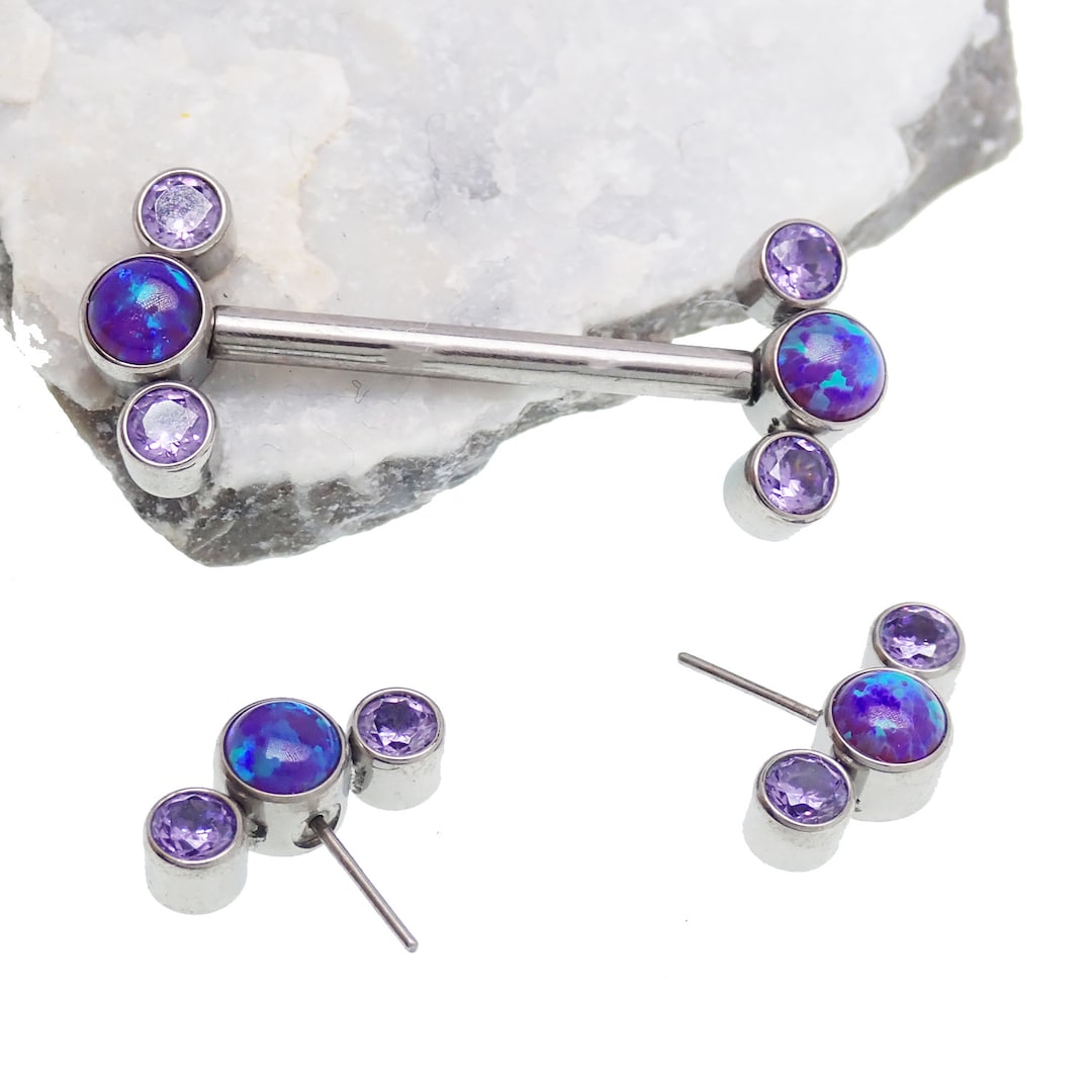 Implant Titanium Nipple Jewelry CZ & Fire Opals push Fit Easy to Wear ...