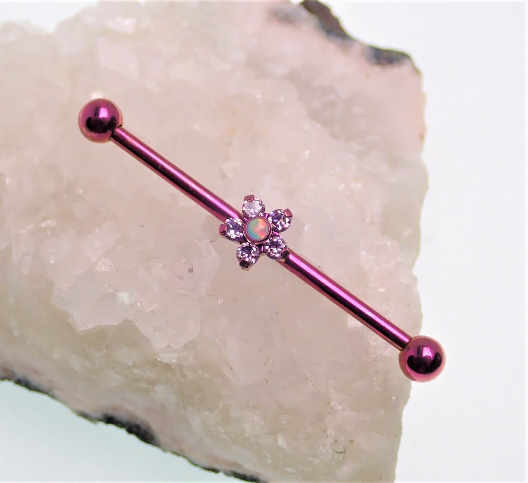 Pink Titanium Industrial Barbell, Opal Flower, ASTM F-136 - Etsy