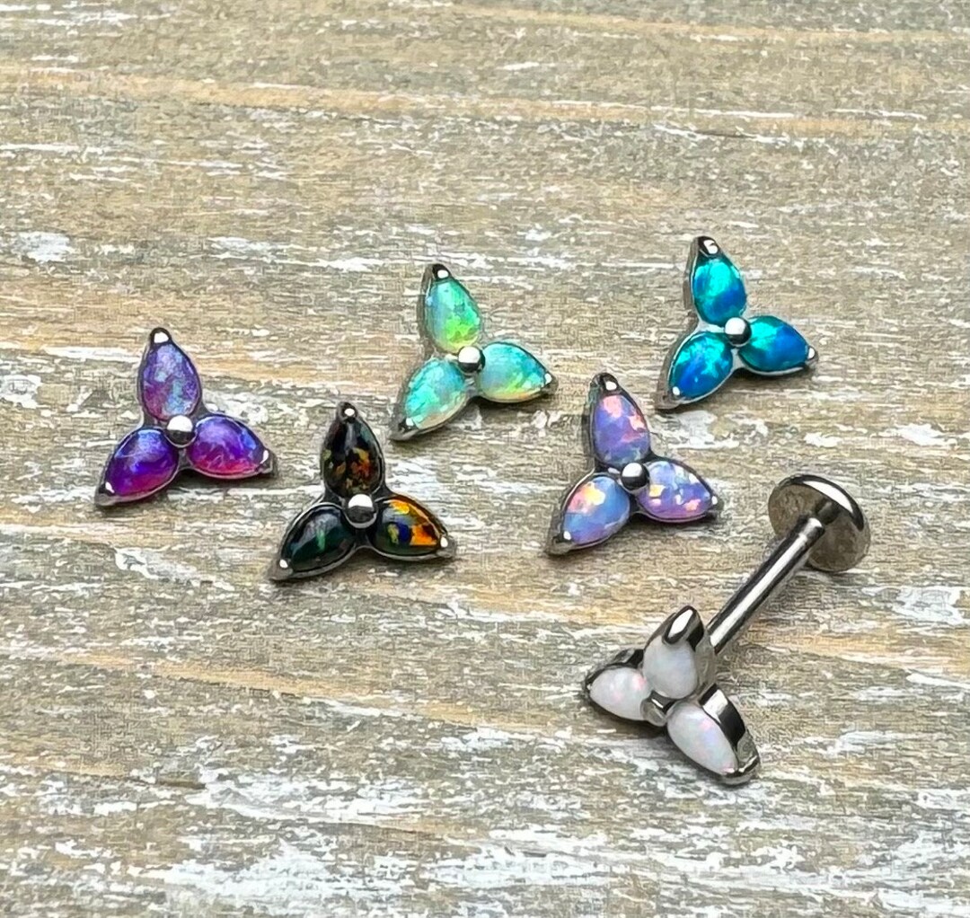 Trinity Flower Opal Implant Titanium Flatback Post Piercing 18g, 16g ...
