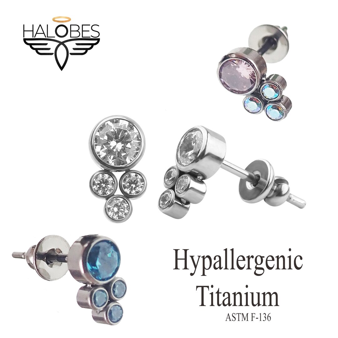 Implant Grade Titanium Earrings With CZ , 100% Hypoallergenic ...