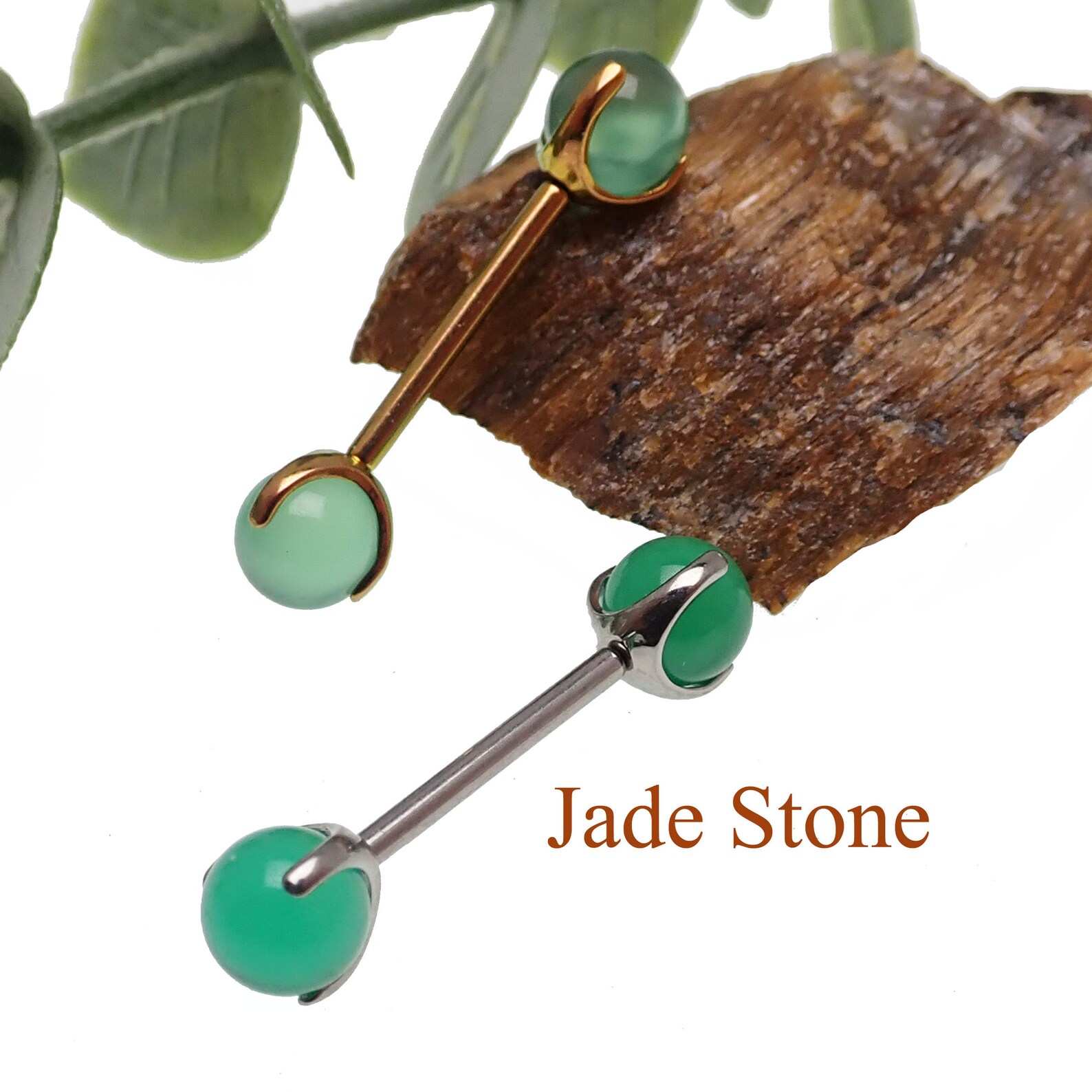 Real Jade 12g 14g Titanium Internally Threaded Claw Nipple Bar Rings ...