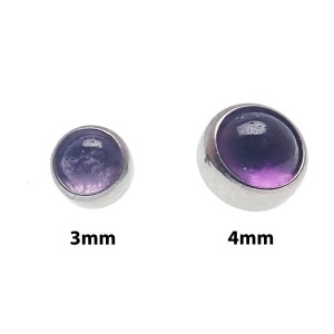 Amethyst / Cloudy Moonstone Implant Titanium Flatback Piercing 18g, 16g ...