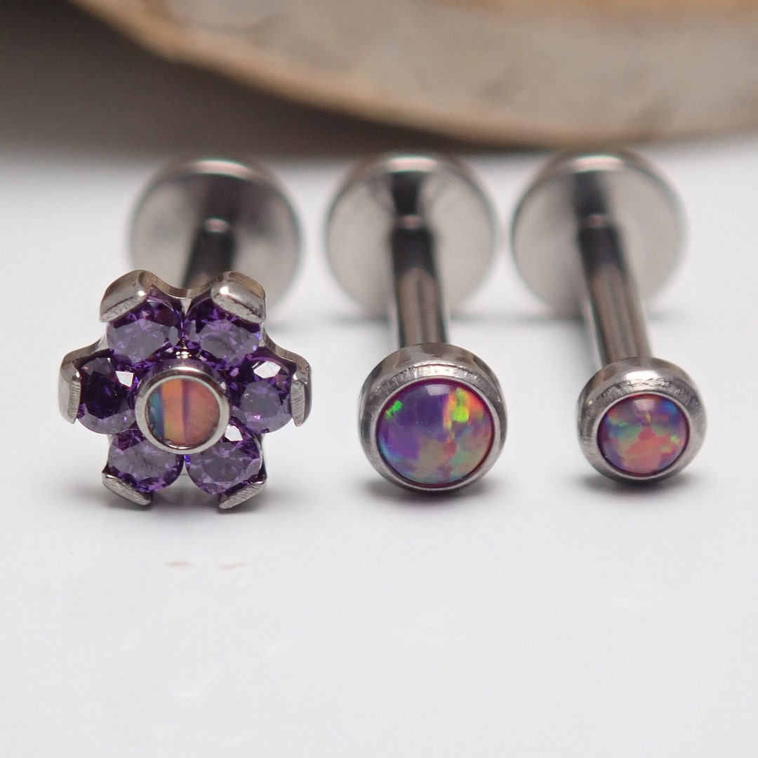 3-set Royal Lavender Opal & Purple CZ Implant Titanium Flatback ...