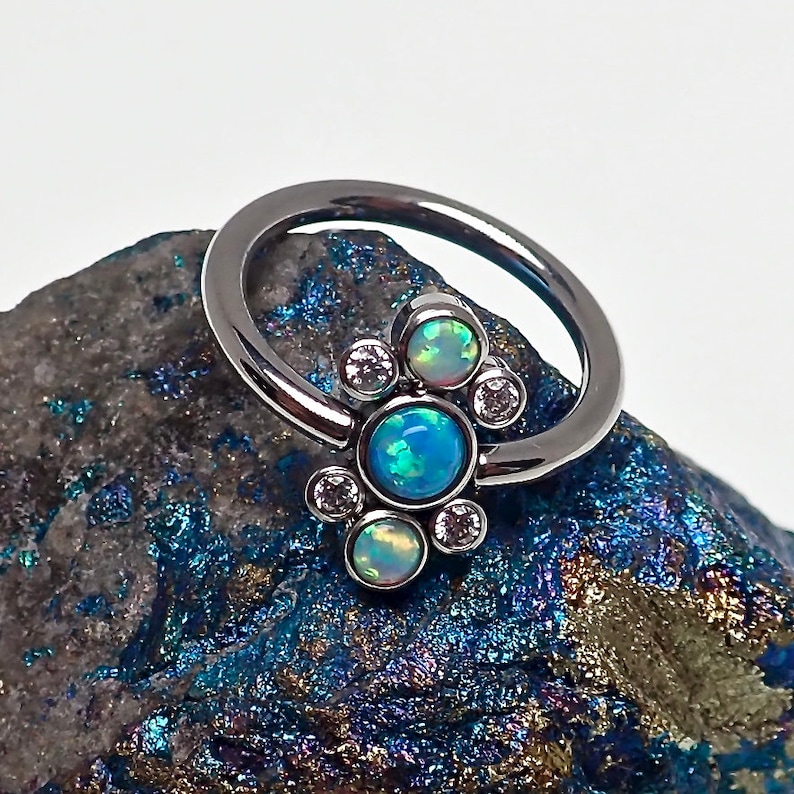16g or 14g TITANIUM Aqua Blue Opal Cluster Rings Daith - Etsy