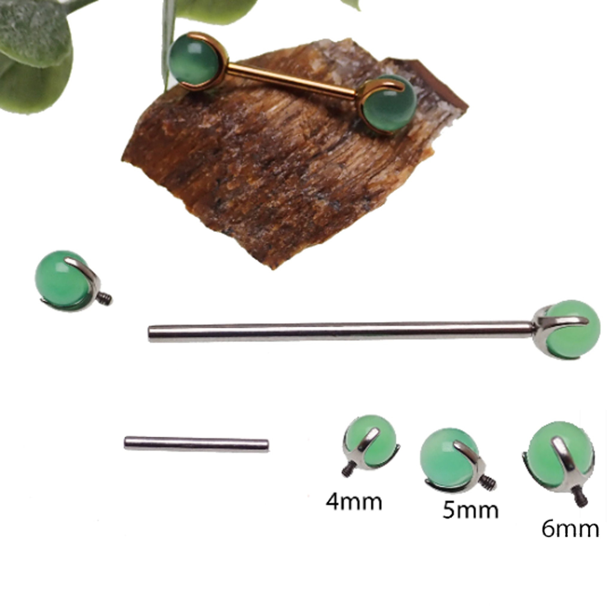 Real Jade 12g 14g Titanium Internally Threaded Claw Nipple Bar Rings ...