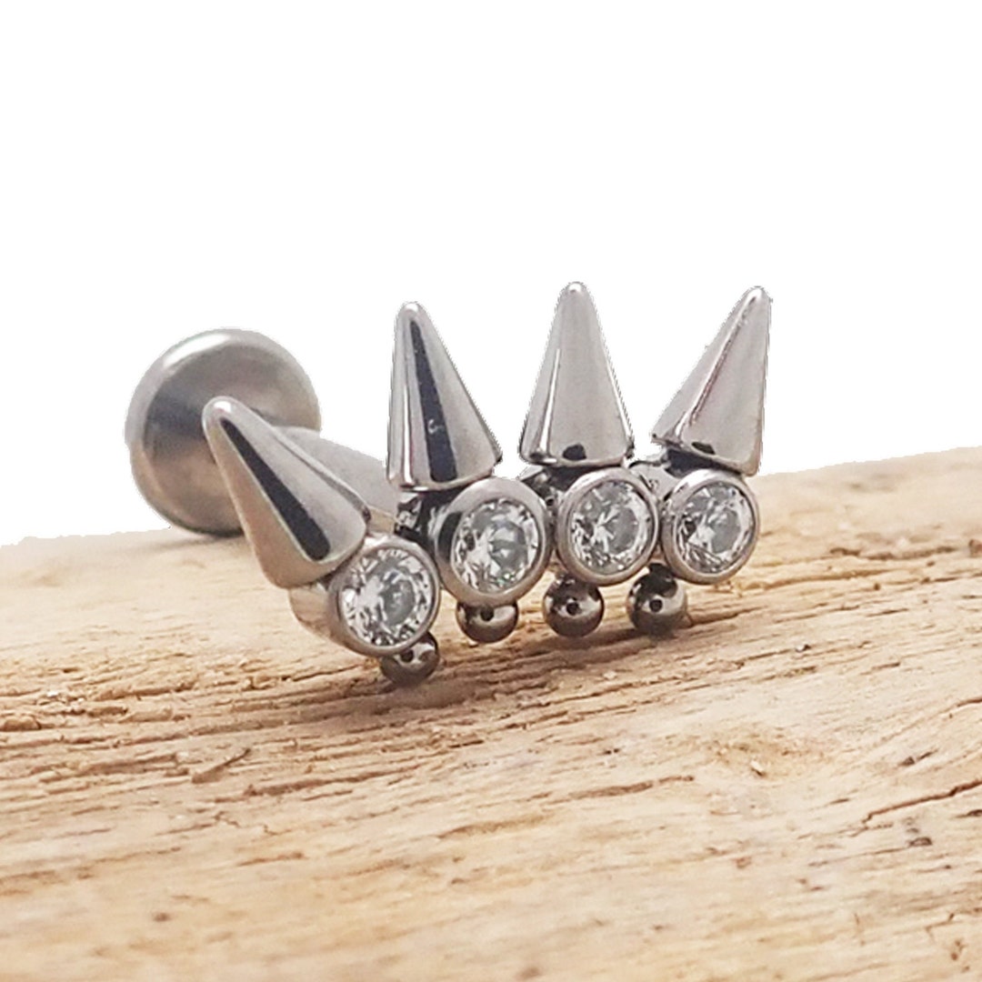 Spike CZ Crown Implant Titanium Flatback Piercing 18g, 16g, 14g - Etsy