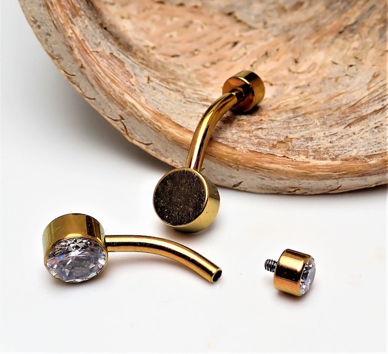 Rose Gold Titanium Belly Ring, Crystal Navel Barbell, 14g - Etsy