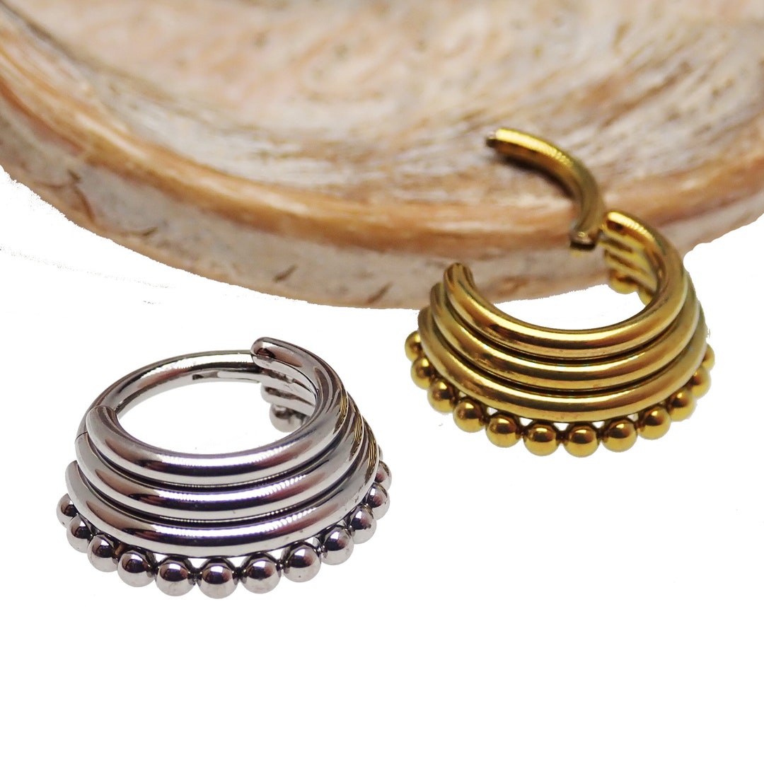 3 Tier Stacked Hinged Beaded Clicker Ring Implant Titanium ASTM-F136 Septum, Daith, Helix 16g or ...