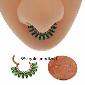 Implant Titanium Emerald and Champagne CZ Hinged Clicker Segment Hoop Ring 8mm or 10mm (daith ...